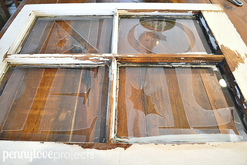 Applying the Stencil to the Window - The Weathered Fox