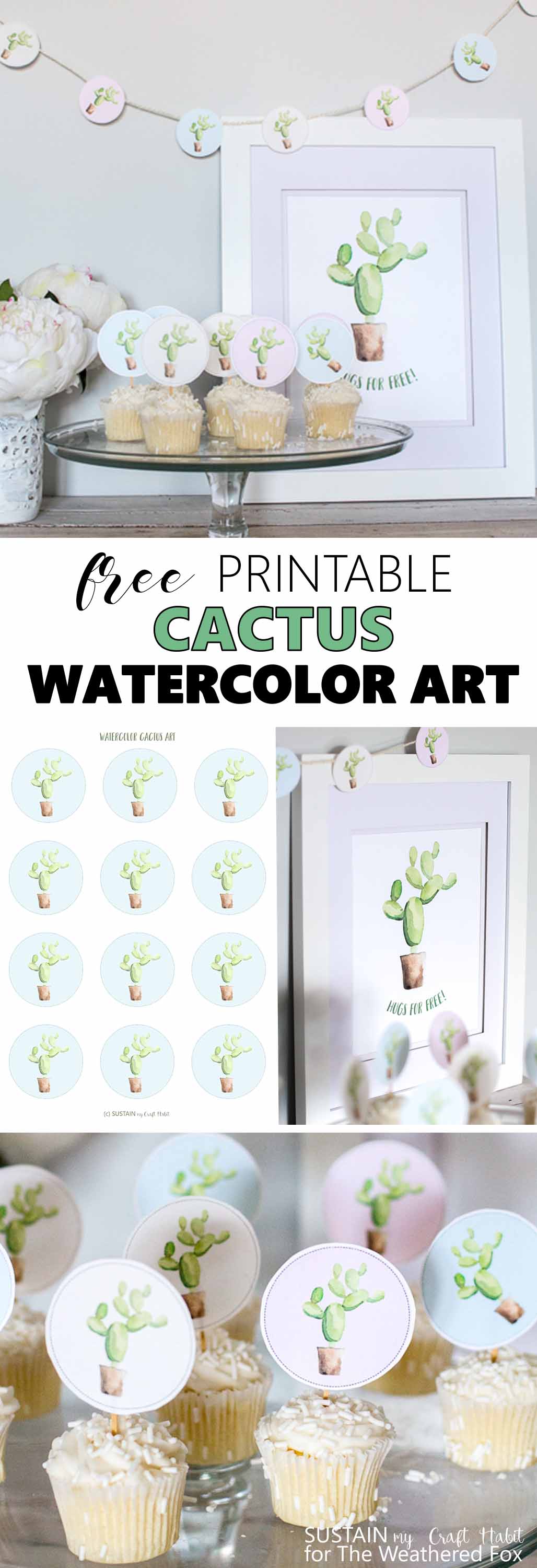 Free watercolour cactus printable art - The Weathered Fox